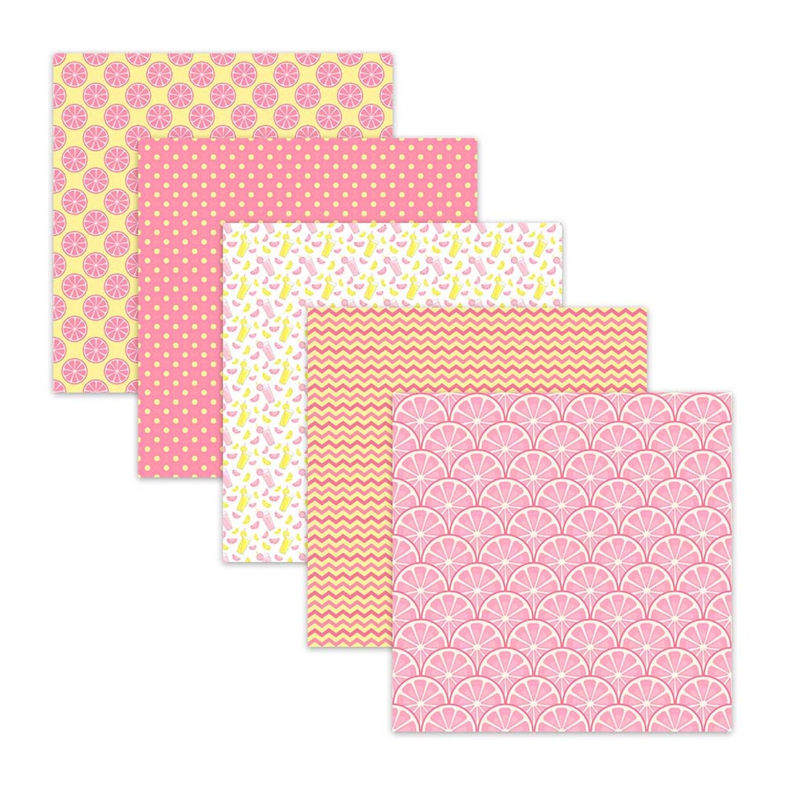 Pink Lemonade Digital Scrapbook Papers With Lemons Polka Dots & Striped ...