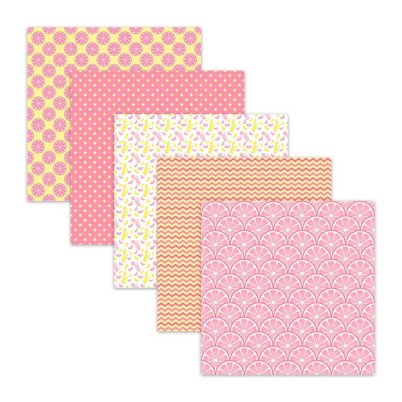 Pink Lemonade Digital Scrapbook Papers With Lemons Polka Dots & Striped ...