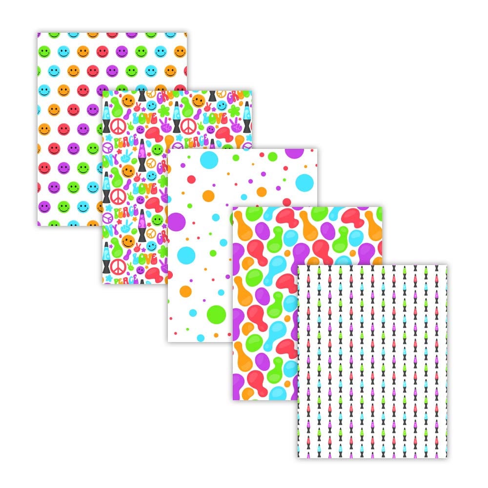 Printable Groovy Retro 60s Themed Digital Paper Pack, Smiley Face Peace ...
