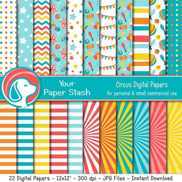 Circus Digital Paper - Etsy