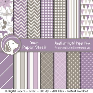 Lavender Floral Digital Paper Pack With Chevrons & Geometric Patterns ...