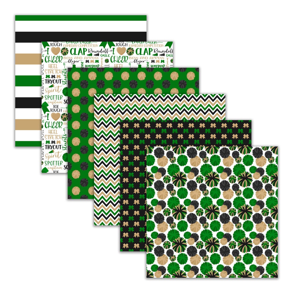 Seamless Green Gold Black Cheer Digital Scrapbook Papers, High School ...