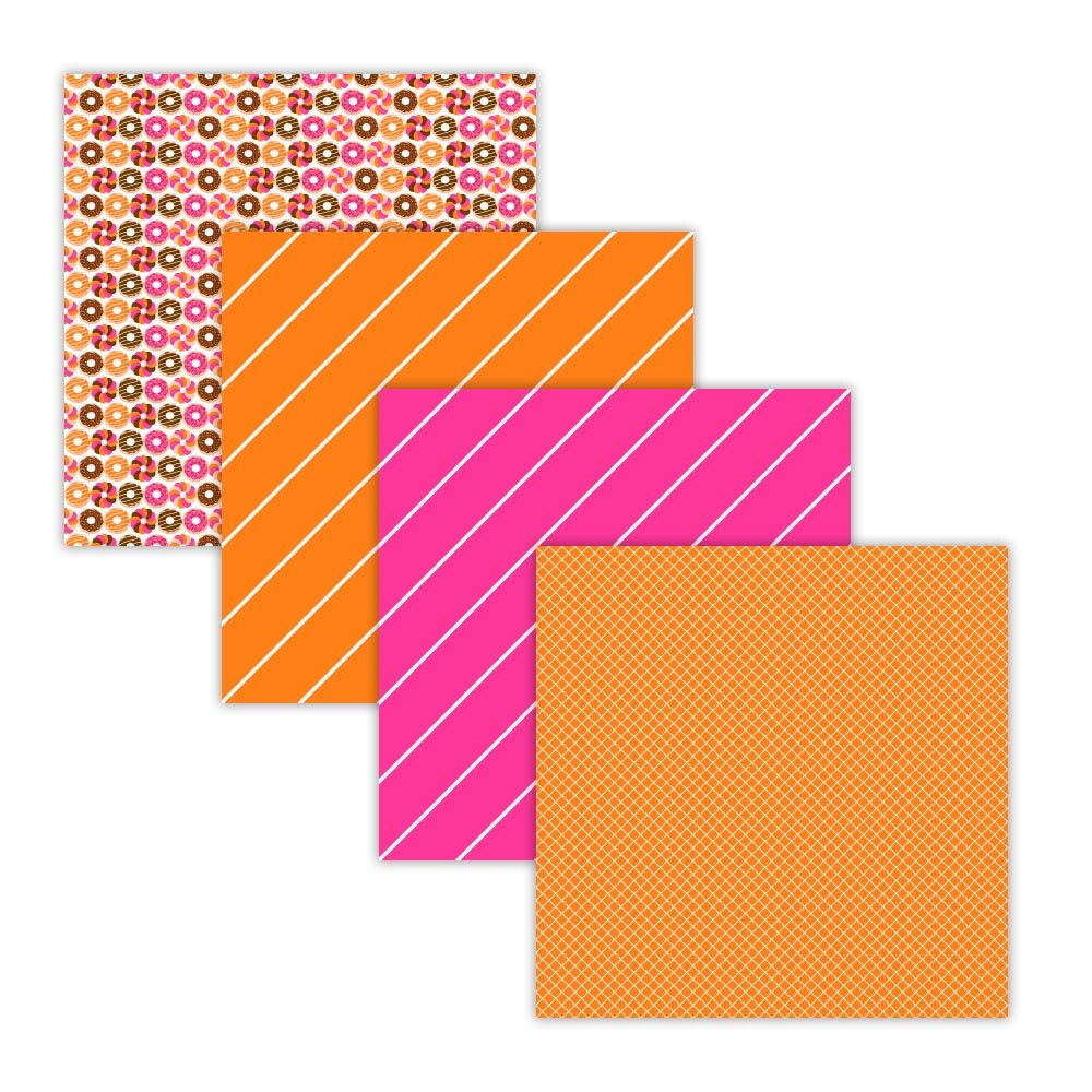 Coffee and Donut Digital Scrapbook Paper, Pink Orange Coffee Donut Shop ...