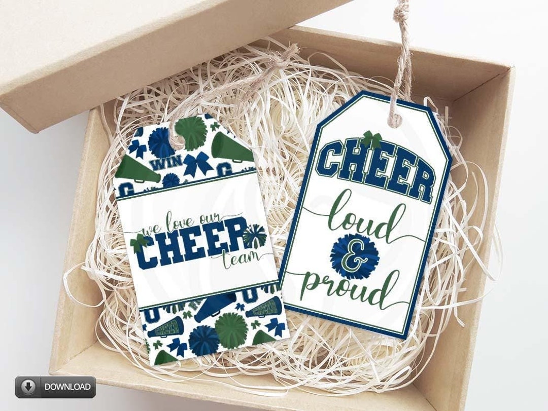 Cheerleading Printable Gift Tags in Navy Blue and Forest Green, Cheer ...