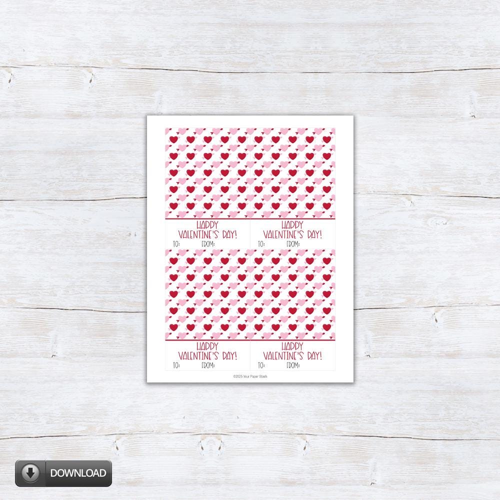 Printable Valentine's Day Cookie Card, Cupid Heart Mini Cards, DIY ...