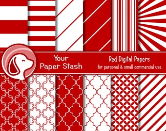 Red Stripe Digital Scrapbook Paper, 12x12 Red White Christmas Digital ...
