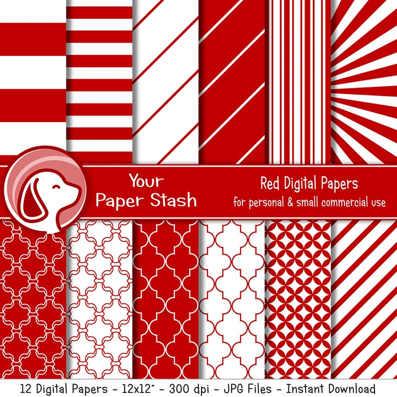 Red Stripe Digital Scrapbook Paper 12x12 Red White Christmas - Etsy