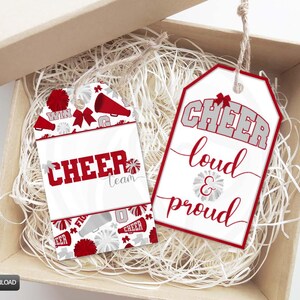Red and Silver Gray Cheer Team Printable Gift Tags for Competitions and ...