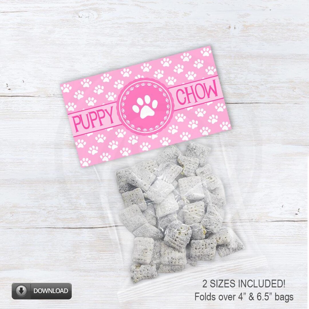 Pink Puppy Chow Printable Treat Bag Toppers, Girl Birthday (PDF Files ...