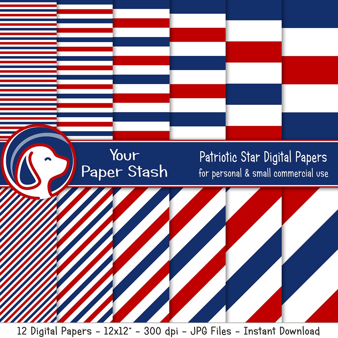 Patriotic Red White Blue Stripe Digital Paper Pack 4th of - Etsy