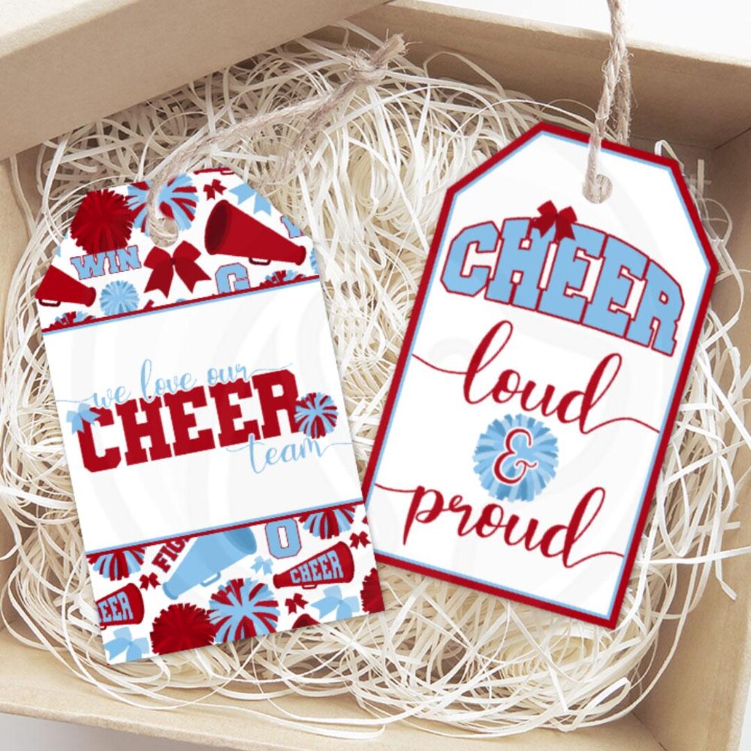 Printable Cheerleader Gift Tags, Light Blue Red Cheerleading Printable ...