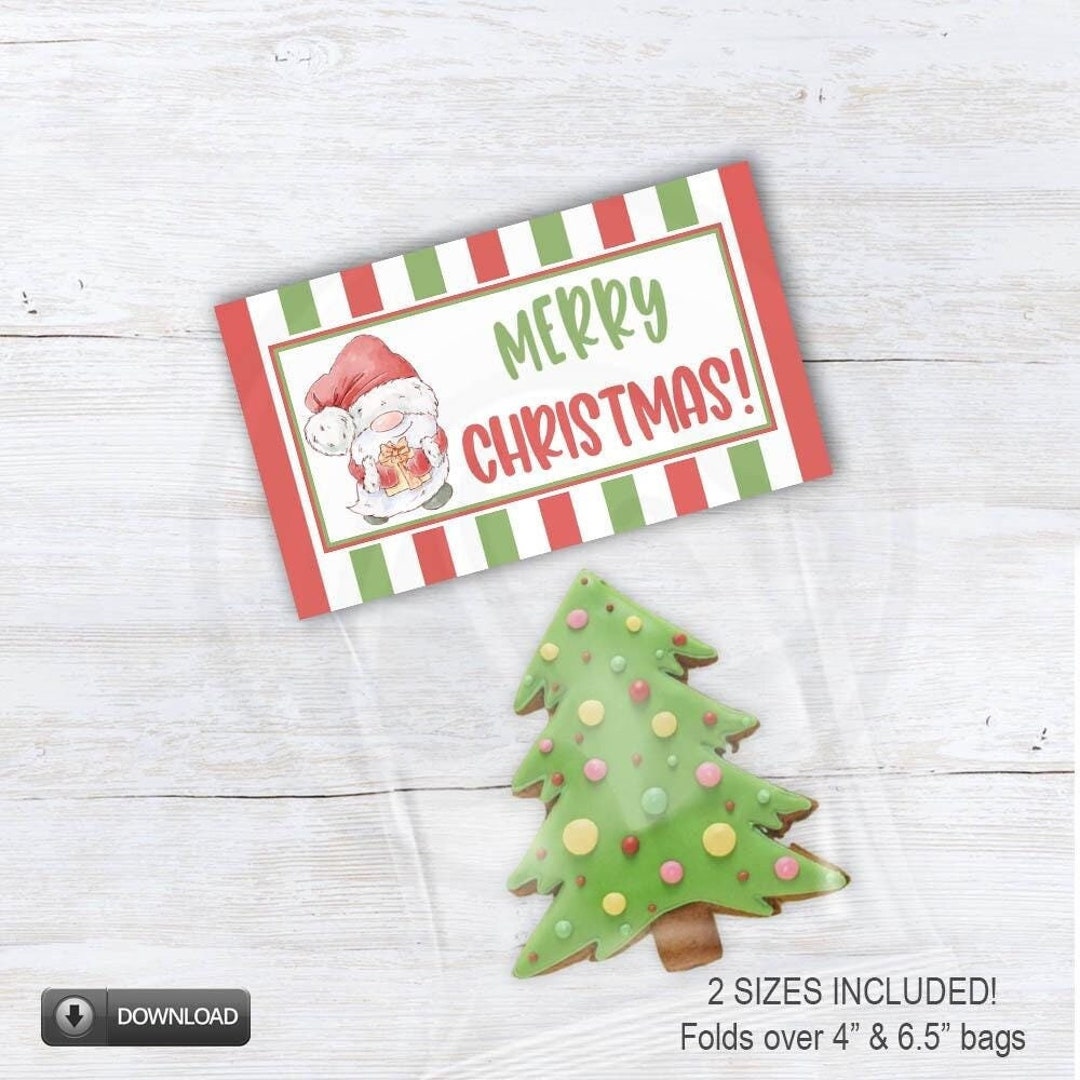 Printable Christmas Gnome Candy or Cookie Bag Toppers, Red Green ...