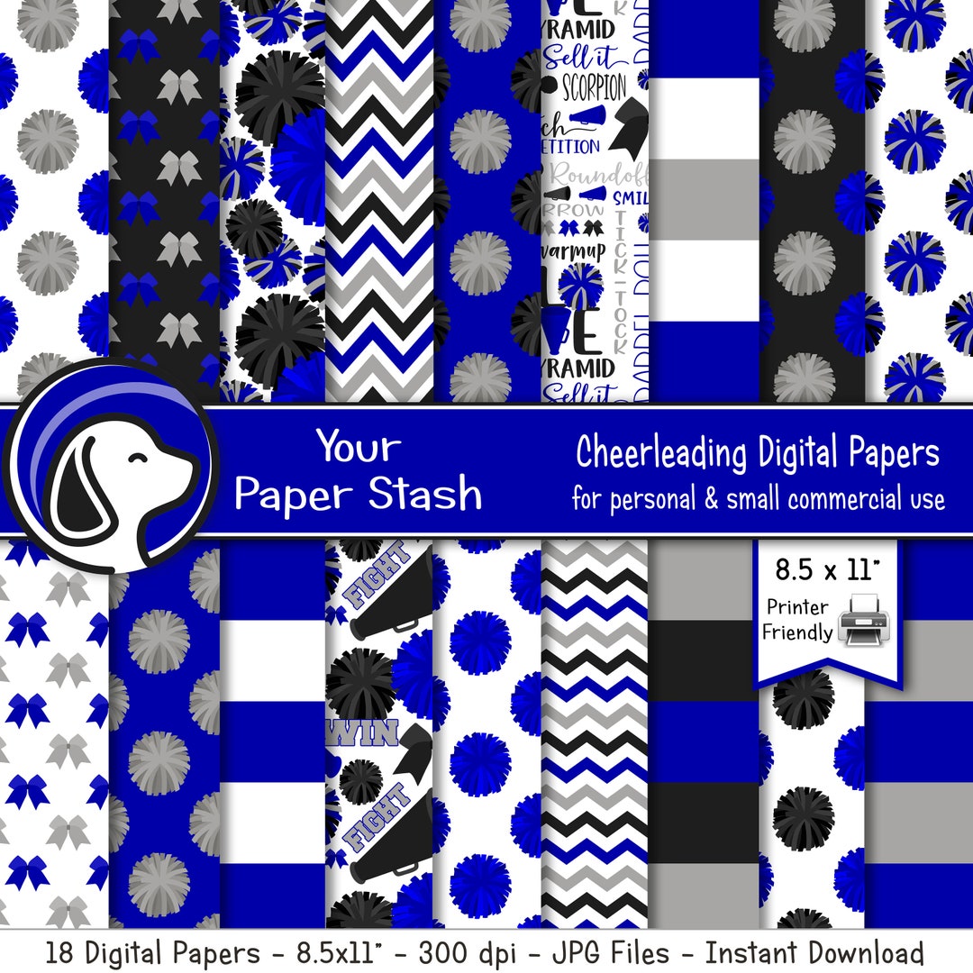 Printable Royal Blue Cheerleader Digital Papers, Cheer Team ...