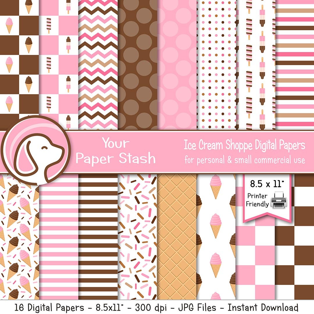 Printable Ice Cream Shoppe Digital Scrapbook Papers, Sprinkle and ...