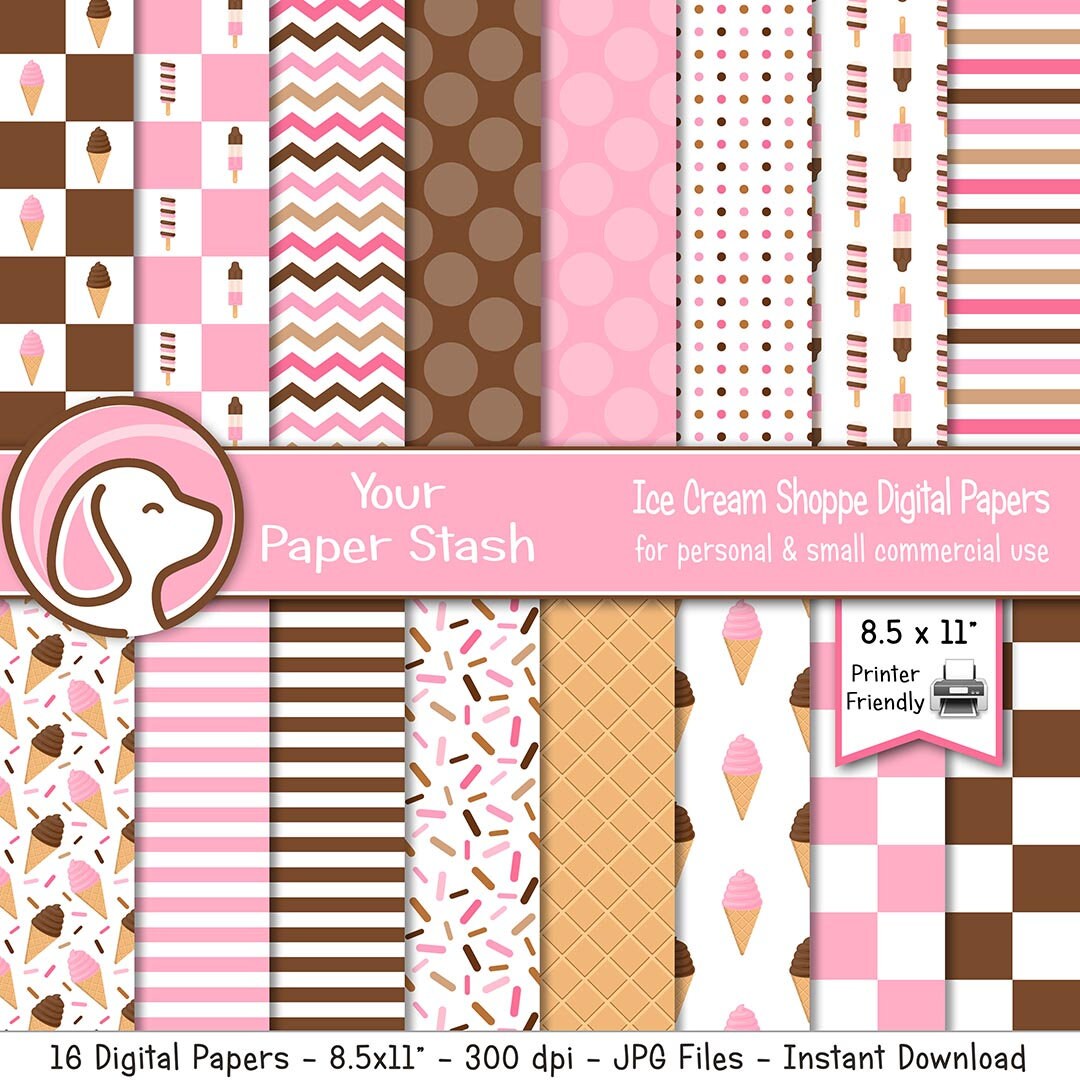 Printable Ice Cream Shoppe Digital Scrapbook Papers Sprinkle - Etsy