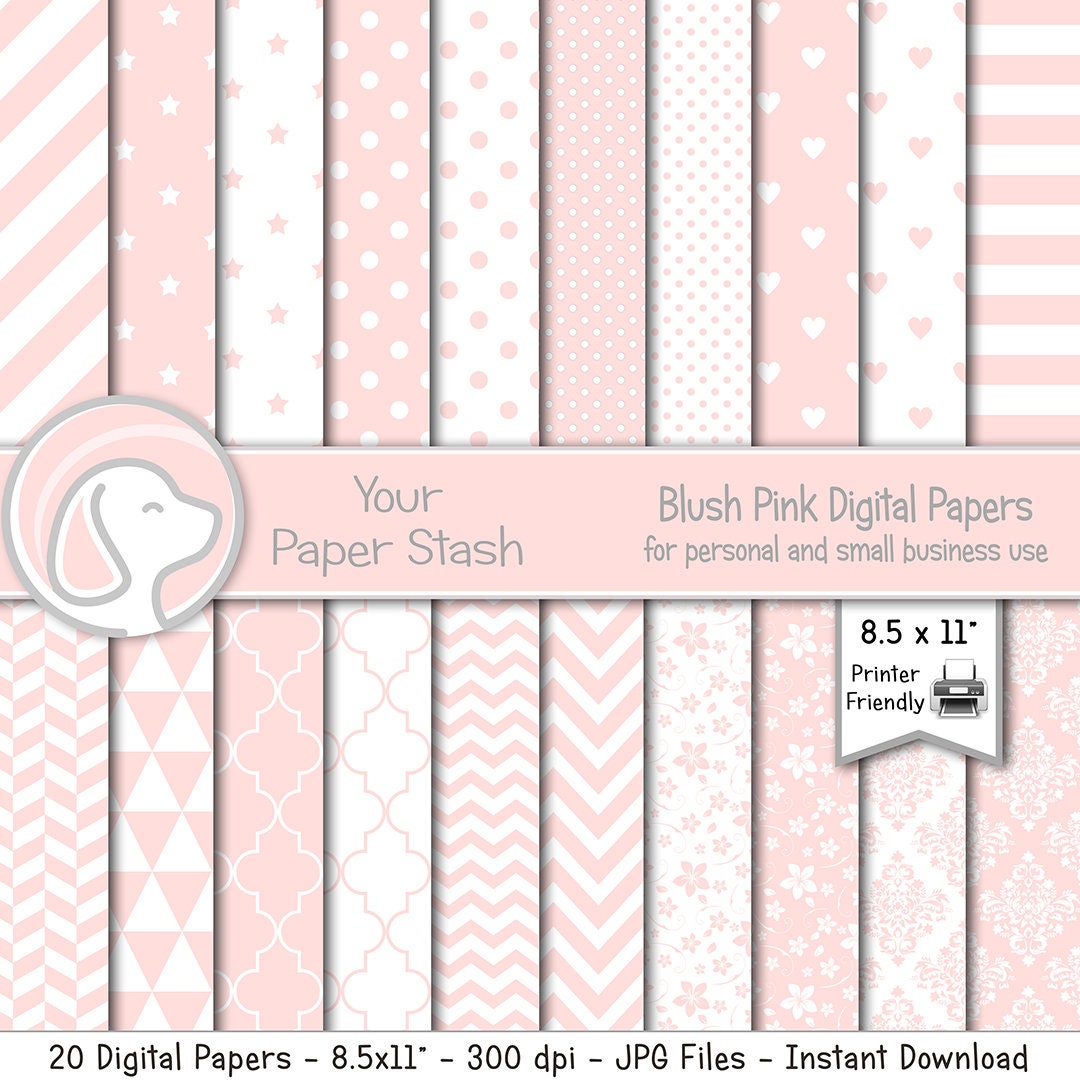 Printable Pink Blush Digital Scrapbook Papers, Pink Chevron Stripe ...