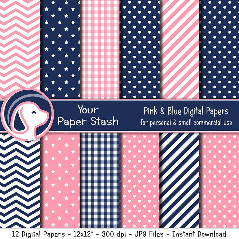 Pink & Blue Digital Scrapbook Papers Boy or Girl Digital - Etsy