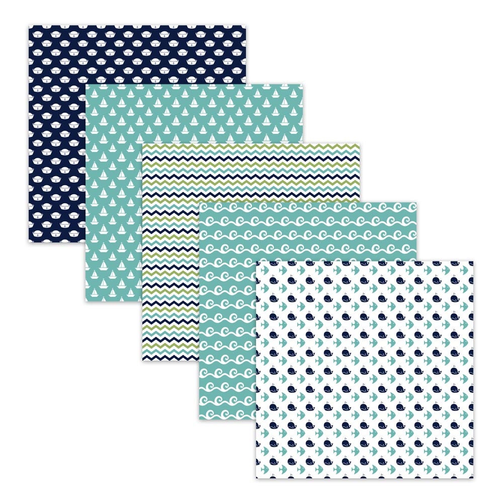 Navy Blue & Lime Green Nautical Digital Scrapbook Papers | Etsy
