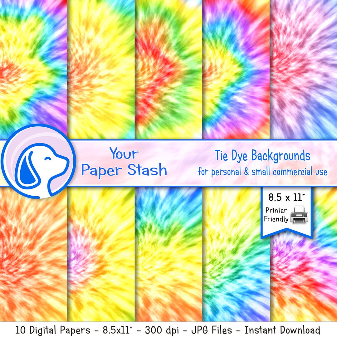 Printable Rainbow Tie Dye Digital Papers, 60s Retro Groovy Tie Dye ...