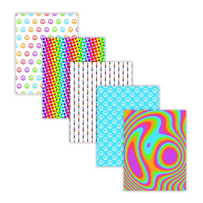 Printable Groovy Retro 60s Themed Digital Paper Pack, Smiley Face Peace ...