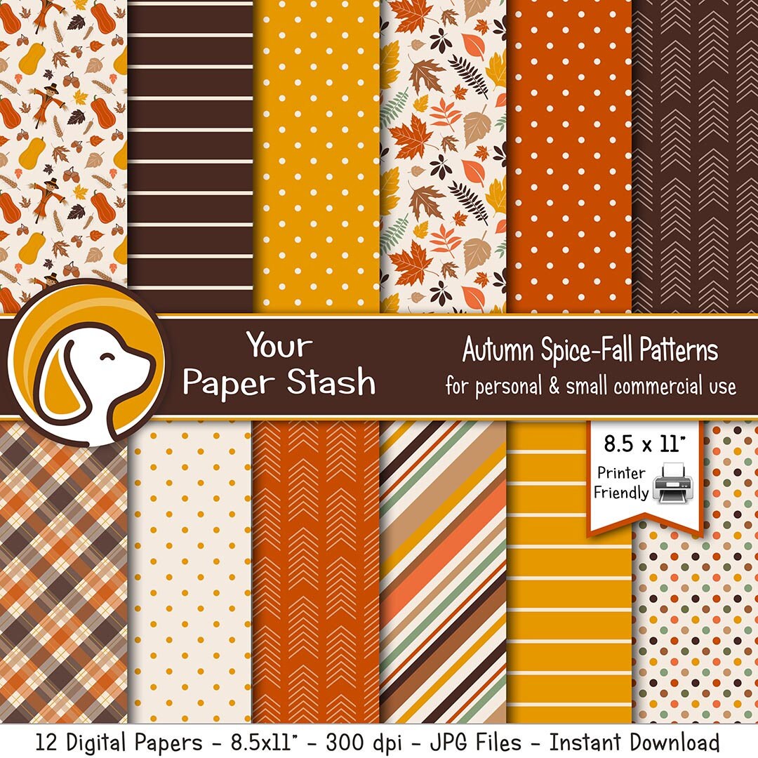 Fall Thanksgiving Digital Paper 8.5x11, Harvest Scarecrow Leaf ...