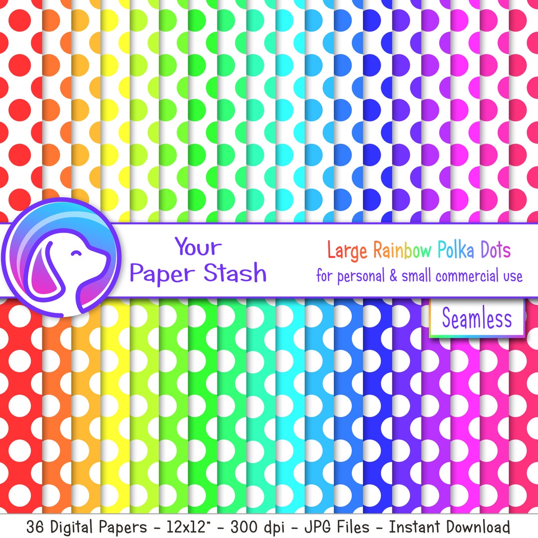 Bright Rainbow Polka Dot Digital Scrapbook Papers and Backgrounds ...