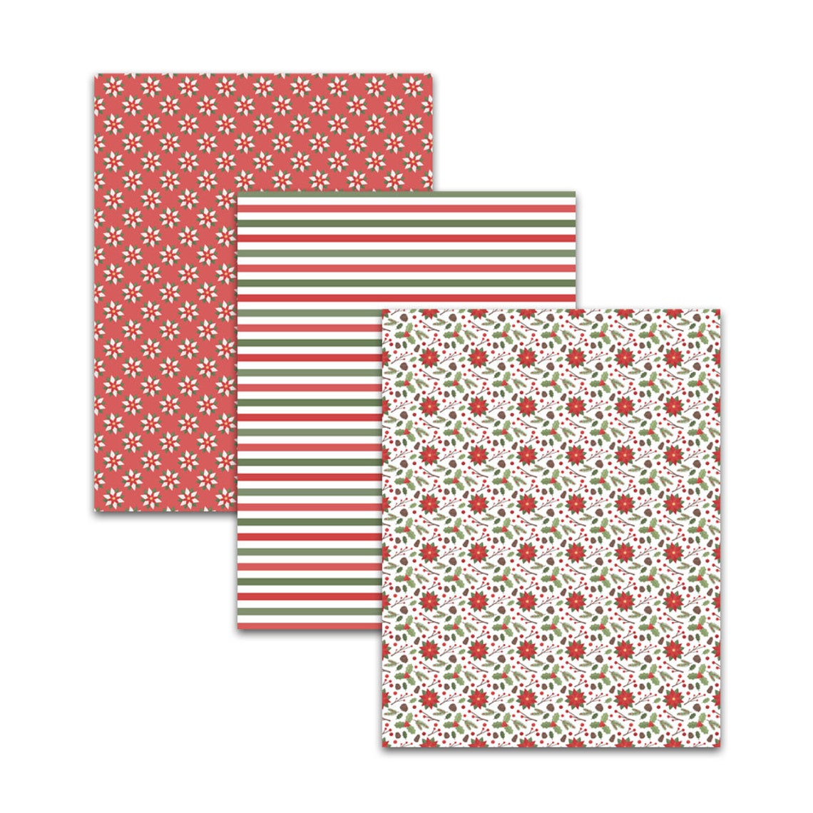Poinsettia Digital Scrapbook Paper for Christmas & Holiday Crafts Card ...