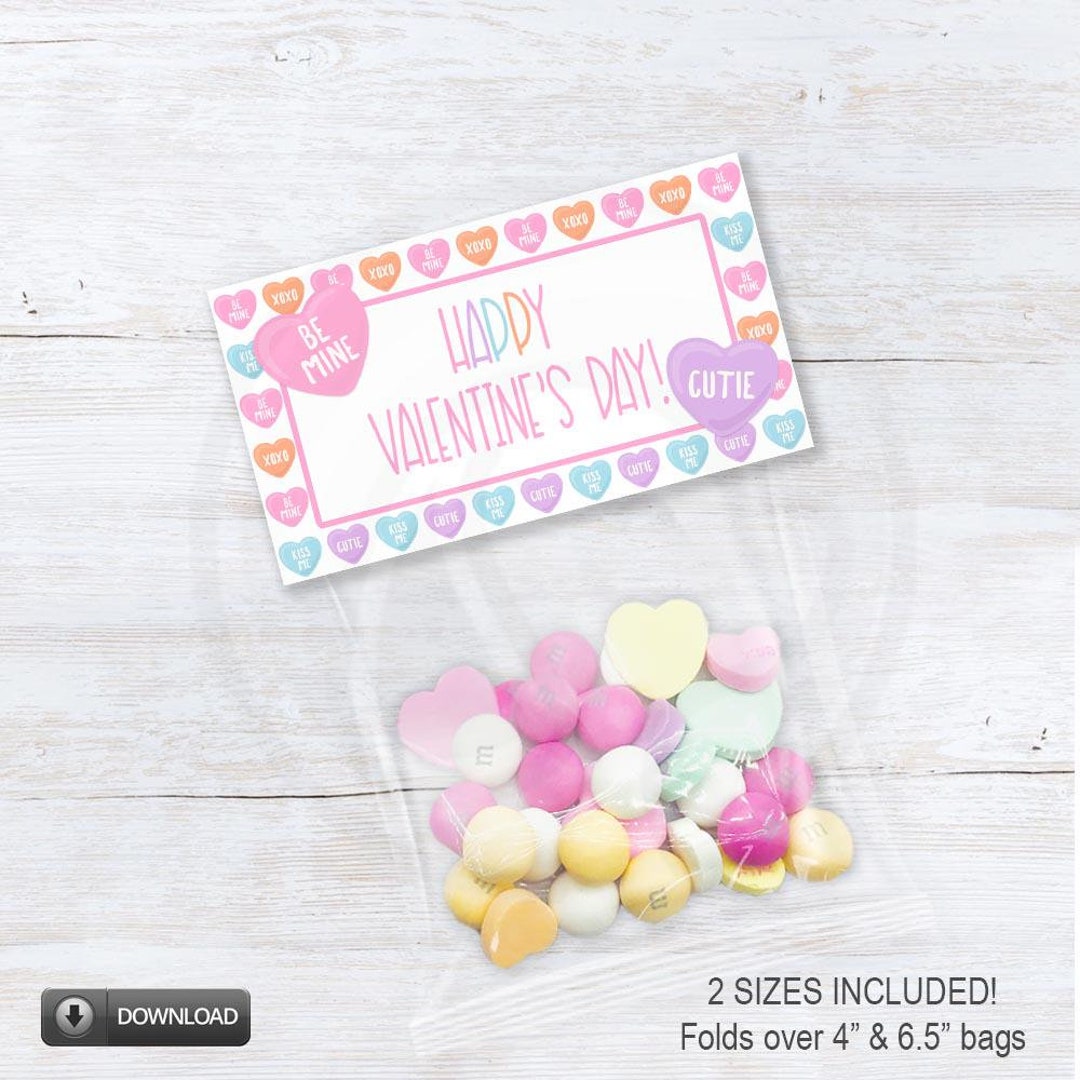 Valentine Treat Bag Topper Printable, Pastel Conversation Hearts ...
