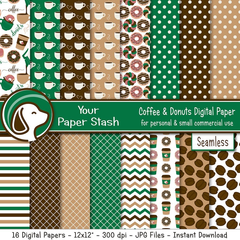 Coffee Donut Digital Papers Coffee Bean Clipart Backgrounds - Etsy