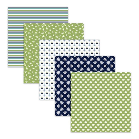 Navy Blue Lime Green Scrapbook Paper Blue Patterns Scrapbook Paper