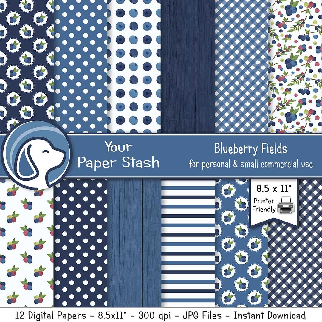 Blueberry Digital Paper Pack for Summer Baby & Bridal Shower Scrapbook ...