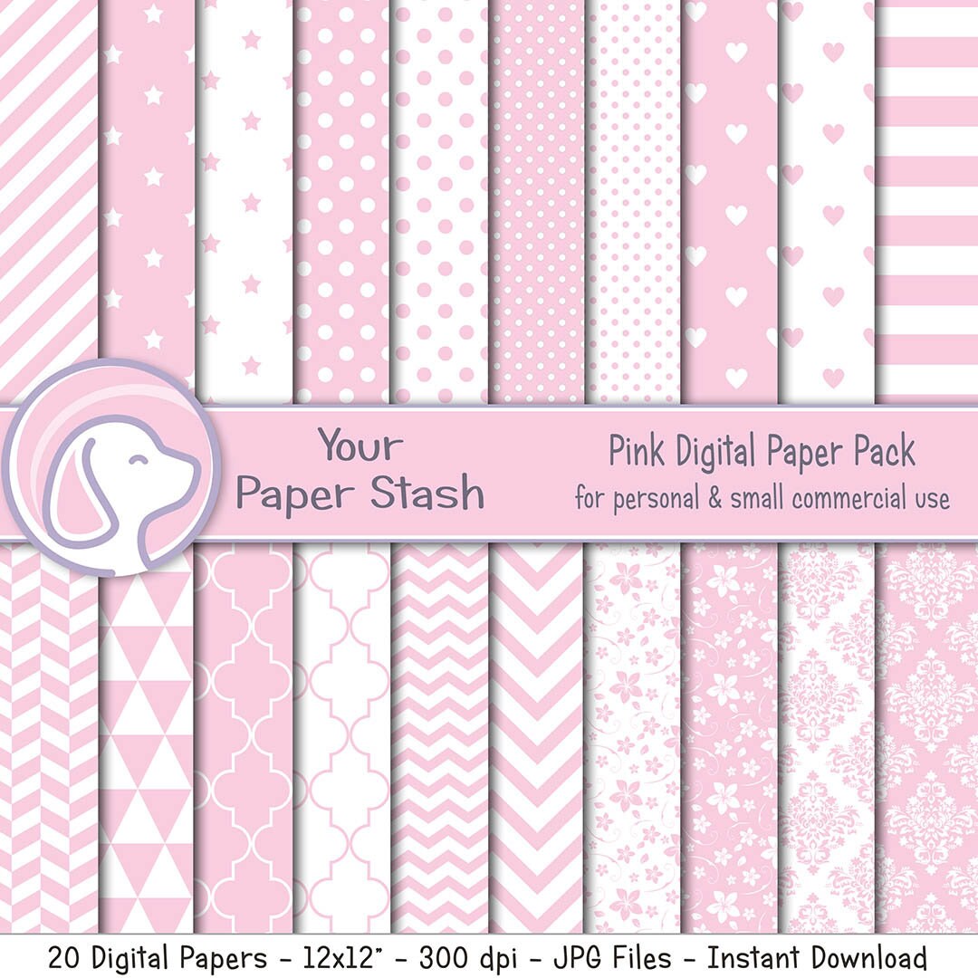 Pastel Pink Scrapbook Paper Baby Girl Baby Shower Digital Papers Polka ...