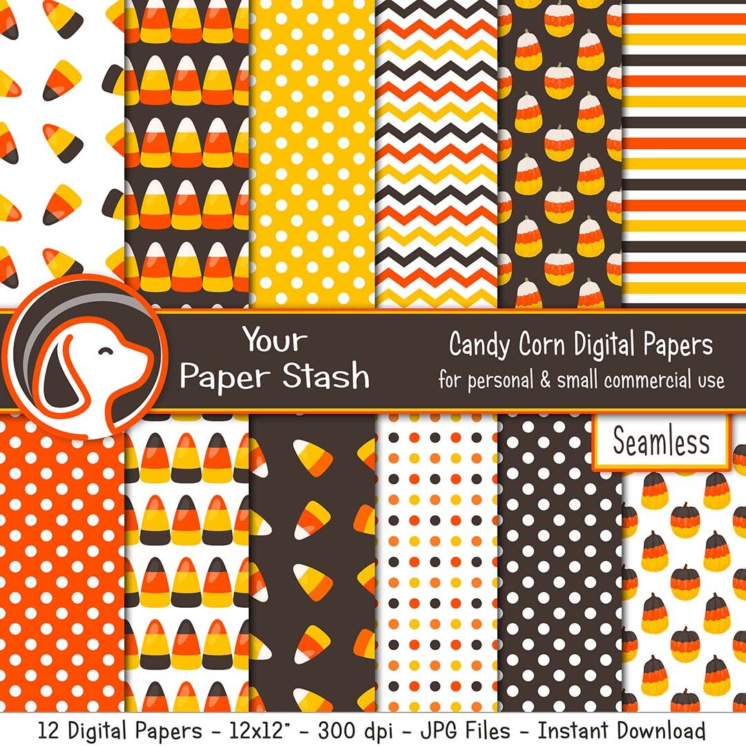 Halloween Candy Corn Digital Scrapbook Papers, Fall Candy Corn Digital ...