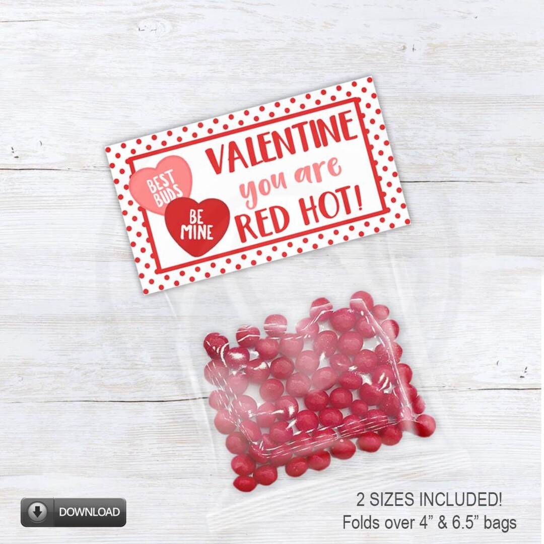 Red Hot Valentine Treat Bag Topper – Printable Valentine Treat Bag ...