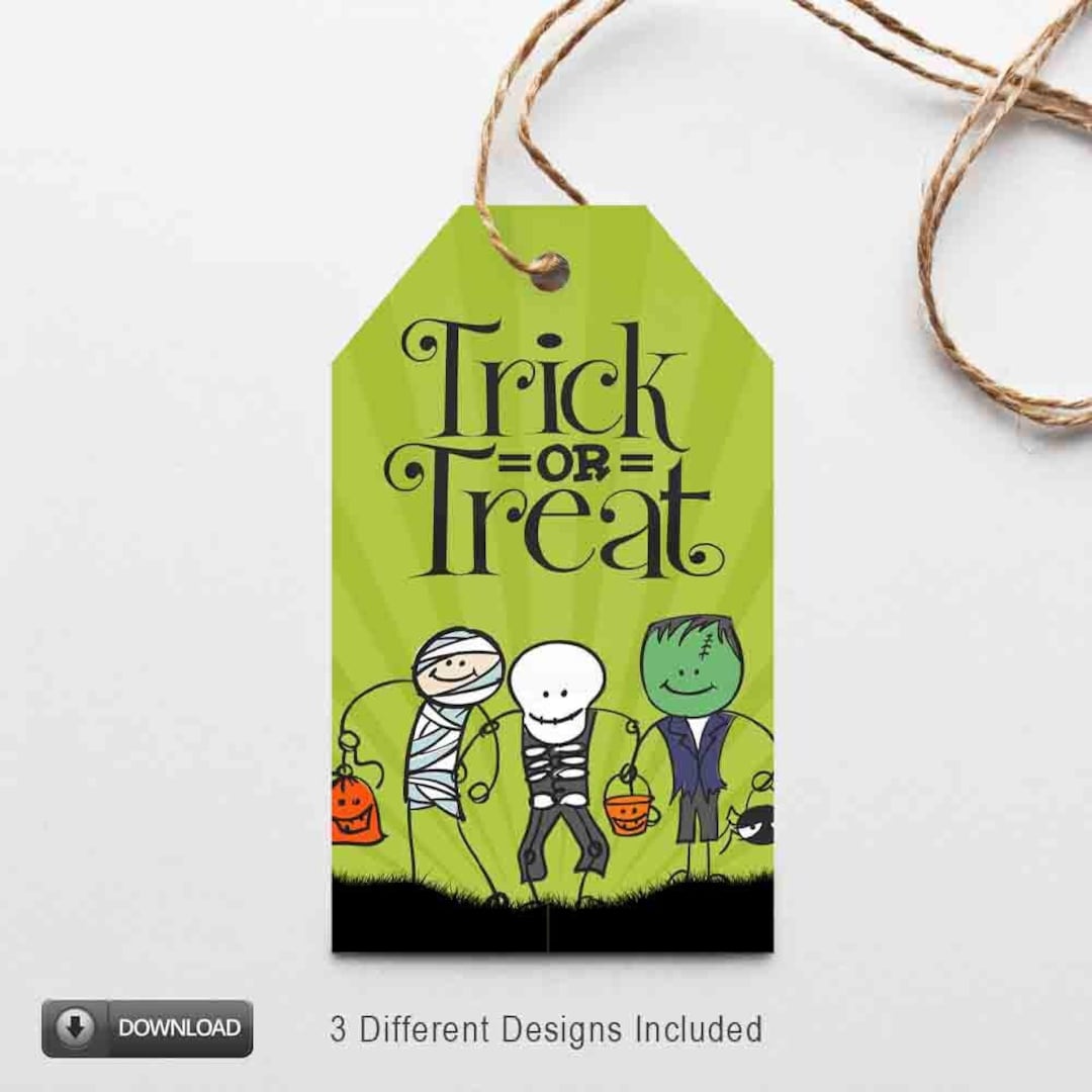 Trick or Treat Party Favor Tags, Happy Halloween Gift Tags, Halloween ...