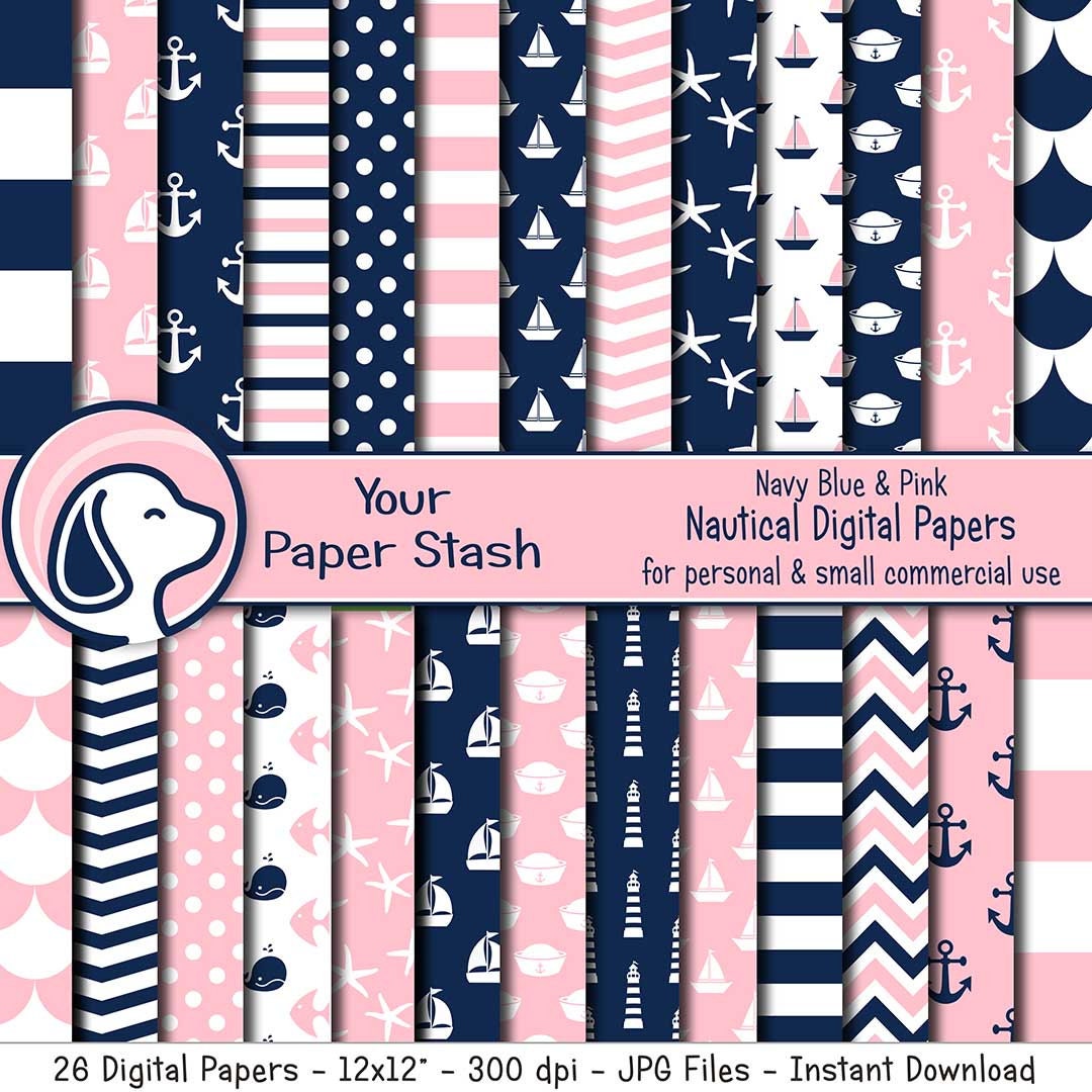 Nautical Theme Digital Paper Backgrounds for Baby Showers and Scrapbook ...
