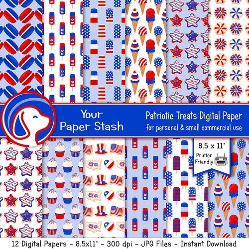 Patriotic Digital Paper 4th of July Paper Backgrounds 16 | Etsy