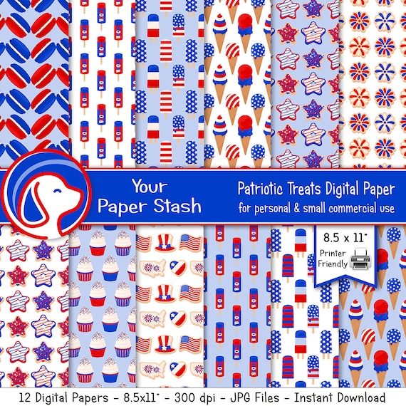 Printable Patriotic Food Digital Paper Pack Cupcake Cookie - Etsy