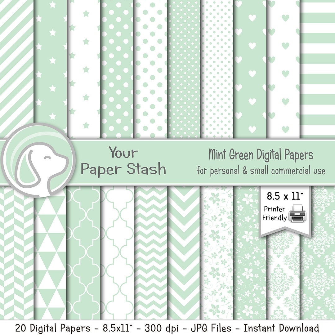 8.5x11" Mint Green Digital Papers and Backgrounds for Birthdays Baby ...