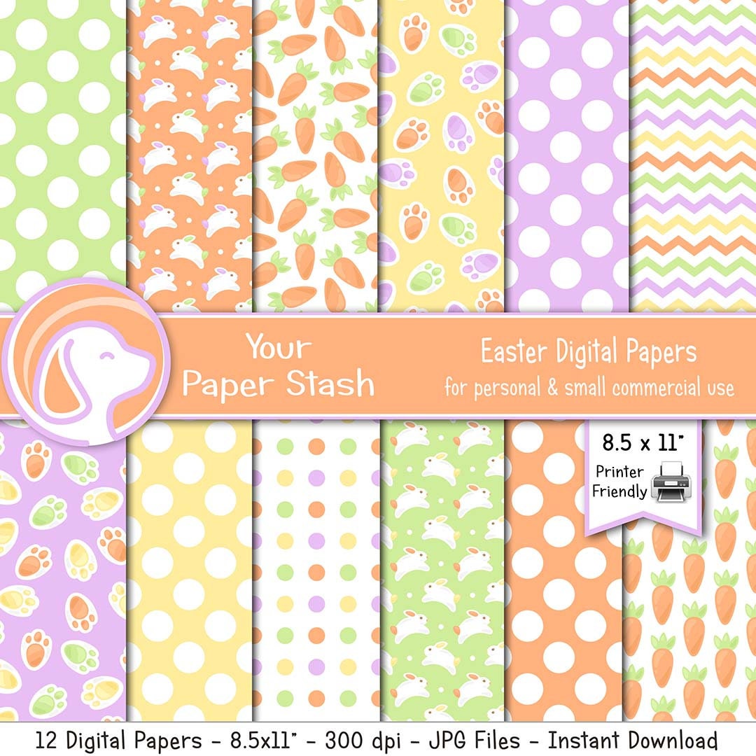 Printable Easter Digital Paper Backgrounds W/ Easter Bunny Rabbit Feet ...