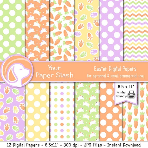 Printable Easter Digital Paper Backgrounds W/ Easter Bunny - Etsy