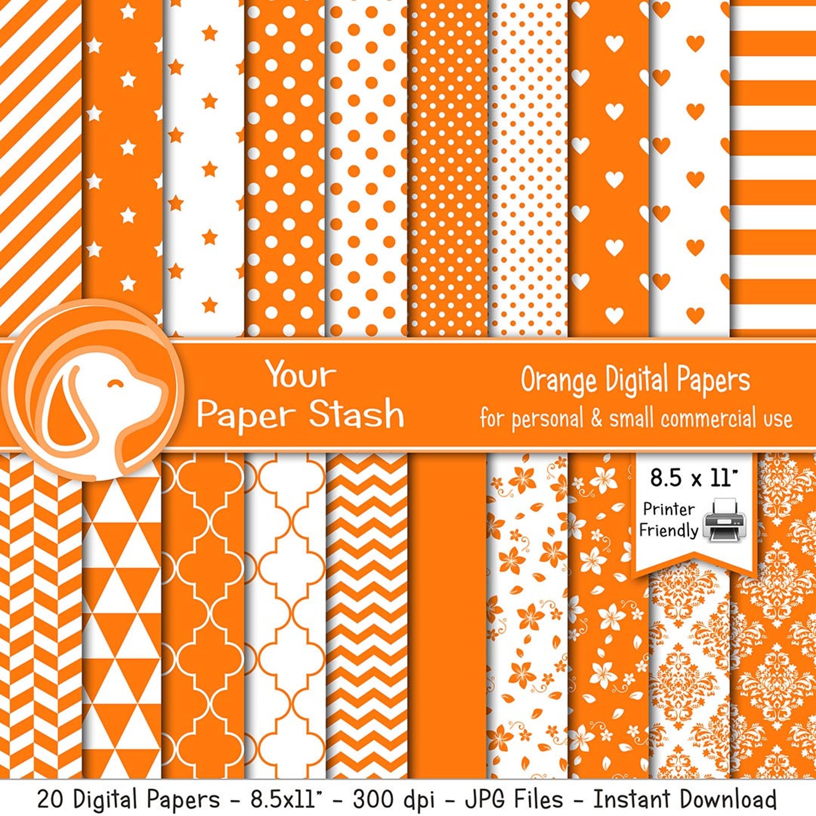 Orange Digital Scrapbook Paper With Stars Geometric Patterns - Etsy