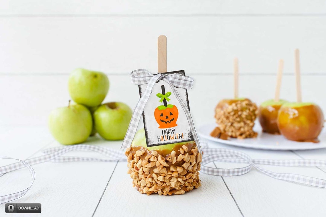 Halloween Caramel Apple Printable Gift Tags, Candy Apple Packaging ...
