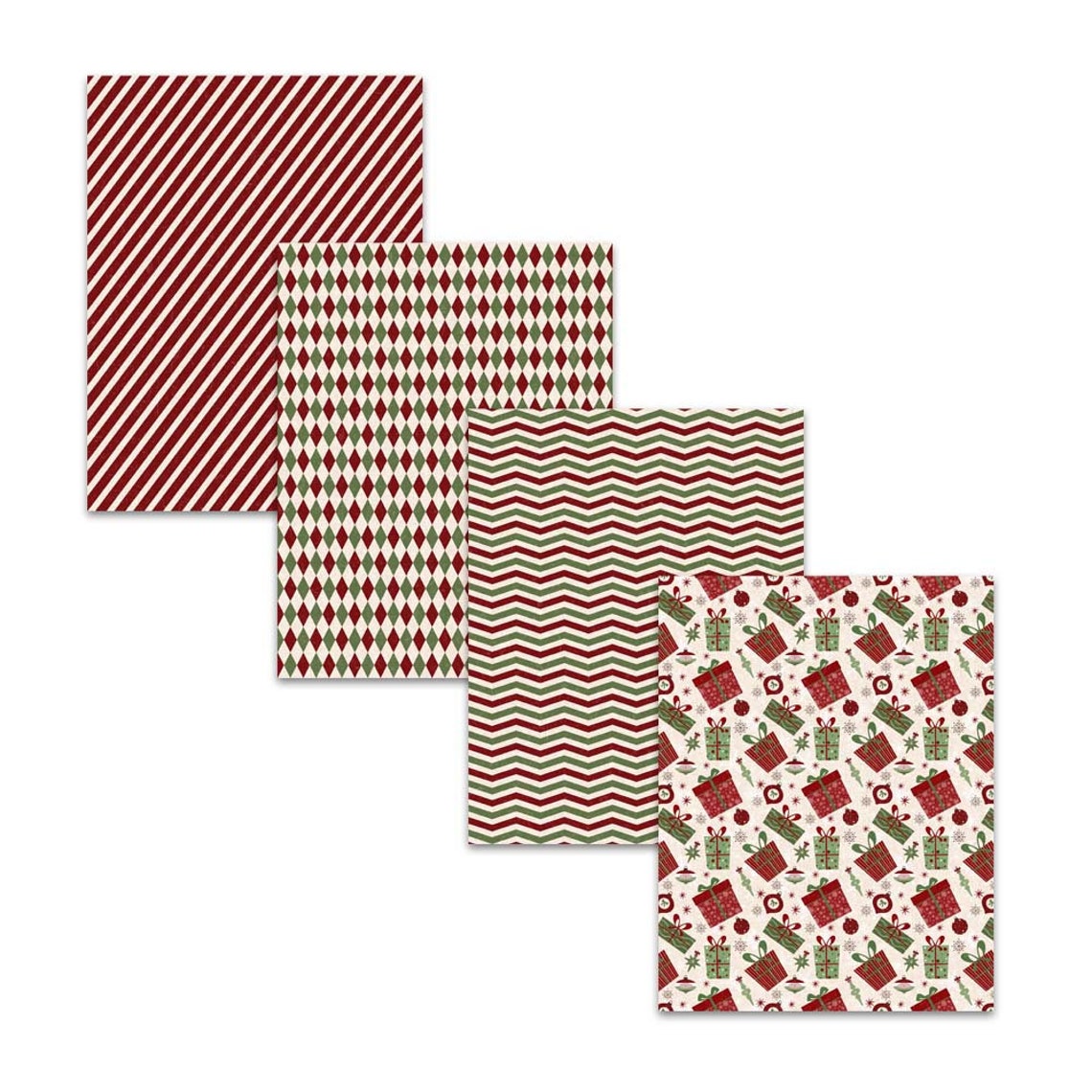 Textured Red & Green Christmas Ornament Digital Scrapbook Papers, 8 ...