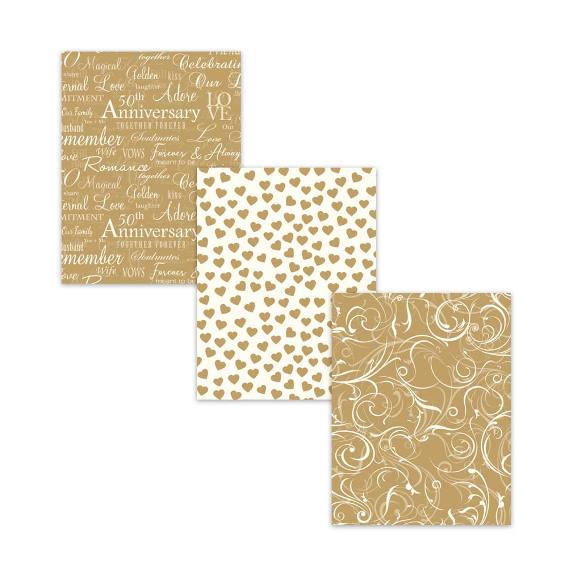 50th Golden Wedding Anniversary Digital Scrapbook Paper Pack, Printable ...
