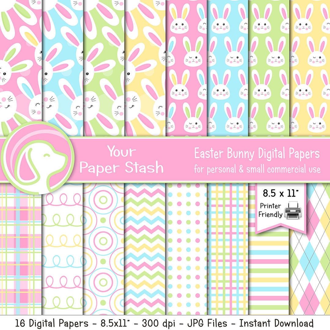 Printable Easter Digital Paper, Spring Easter Bunny Pastel Digital ...