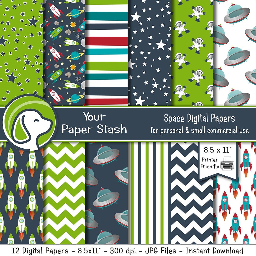 Space Themed Digital Paper Pack for Birthday Scrapbook Pages, Space ...