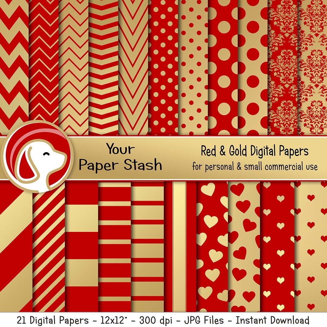 Red & Gold Digital Paper Pack for Wedding Valentine's Day and Christmas ...