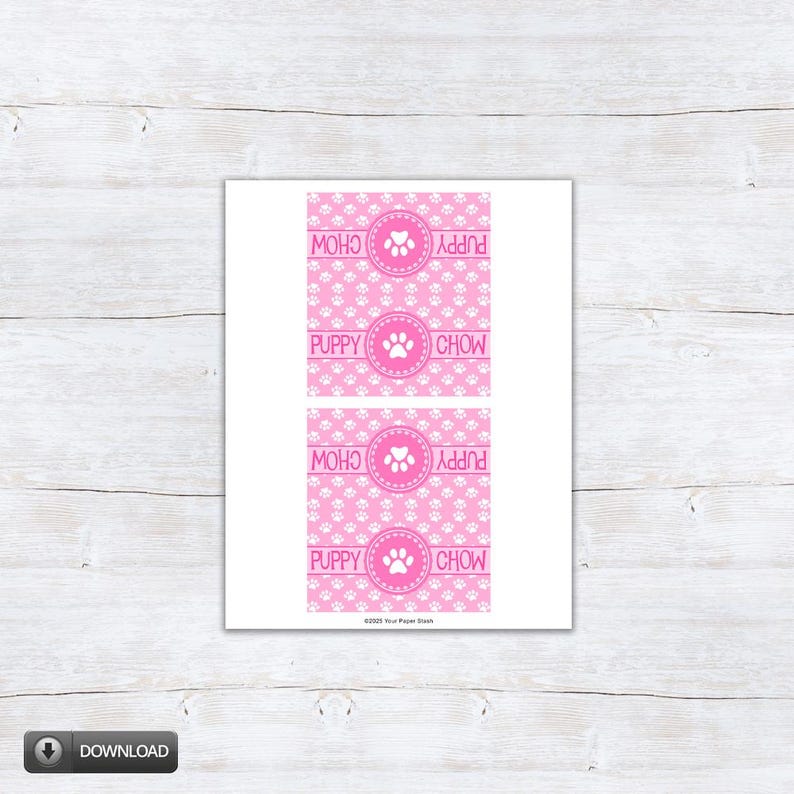 Pink Puppy Chow Treat Bag Toppers, Puppy Birthday Party Thank You Bag ...