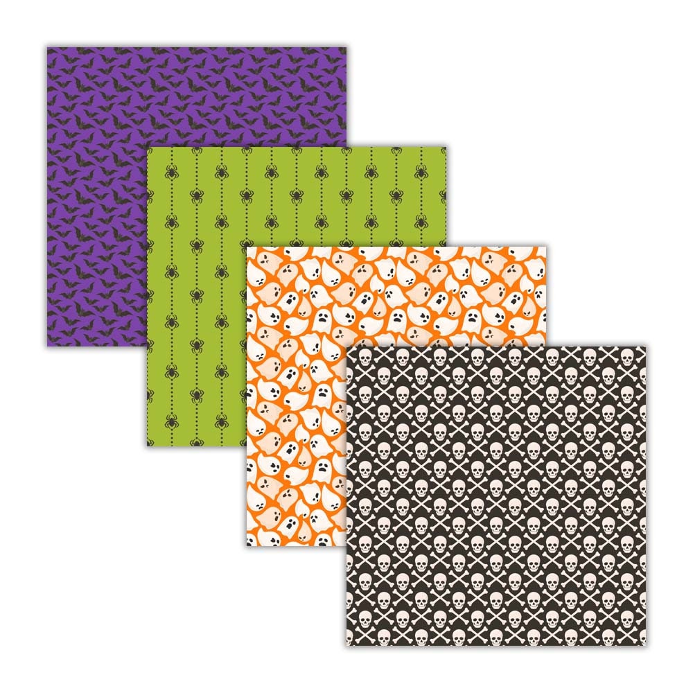 Spooky Halloween Digital Paper W/ Ghost Spider Web Skull Crossbones ...